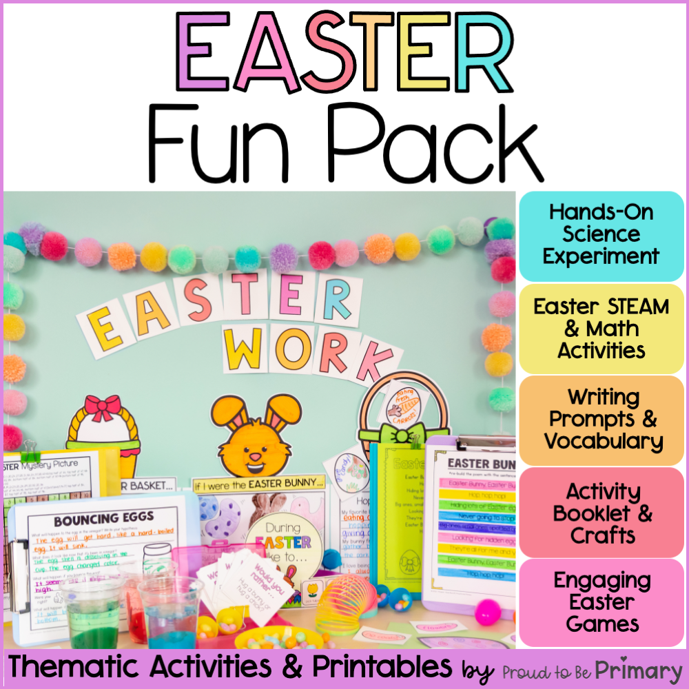 Easter Bulletin Board, Crafts- Fun Spring Break Writing & Activity Packet