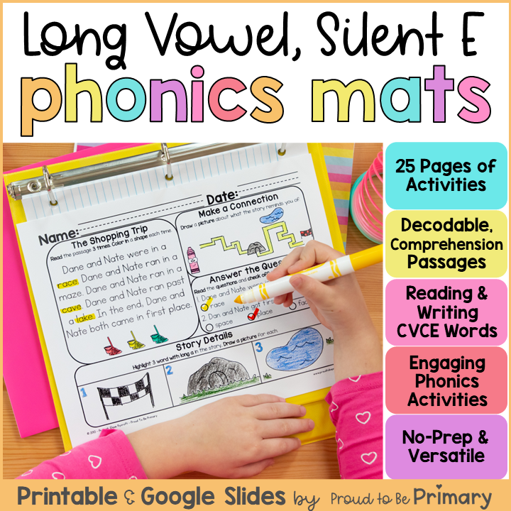 Long Vowel CVCE Silent E Worksheets, Decodable Passages & Phonics Acti ...