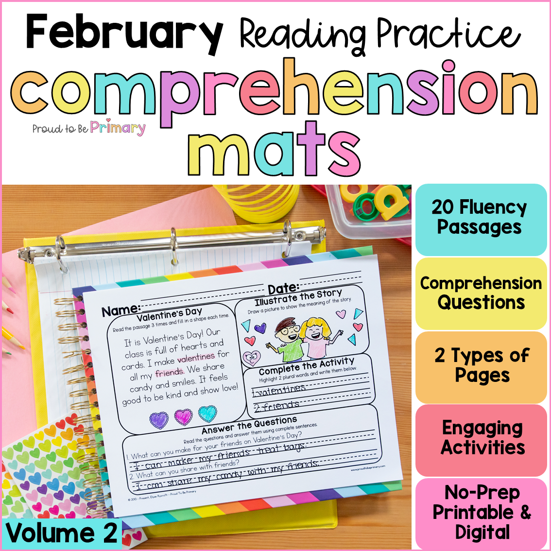 February Reading Comprehension Passages: Daily Comprehension Mats
