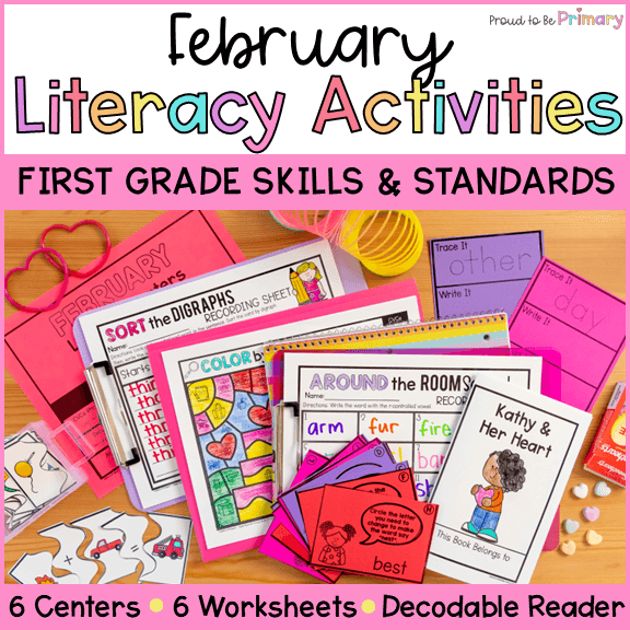 1st Grade Valentine's Day Literacy Centers, Worksheets & Reader – Proud ...