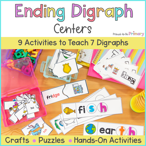 Ending Digraph Activities, Literacy Centers, Craft: ch, th, sh, ck, tc
