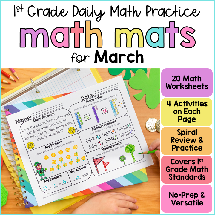 1st Grade March Spring Math Review Worksheets Packet Assessments Word