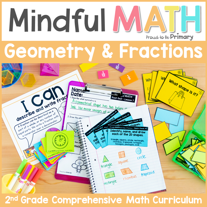 Geometry 2D Shapes & 3D Figures & Fractions - Second Grade Mindful Mat ...