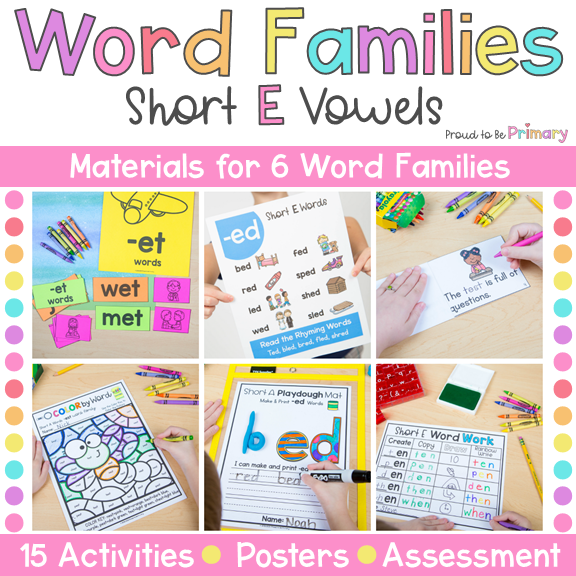 Word Family Short 'E' Vowel CVC and CVCC Activities for Kids – Proud to ...