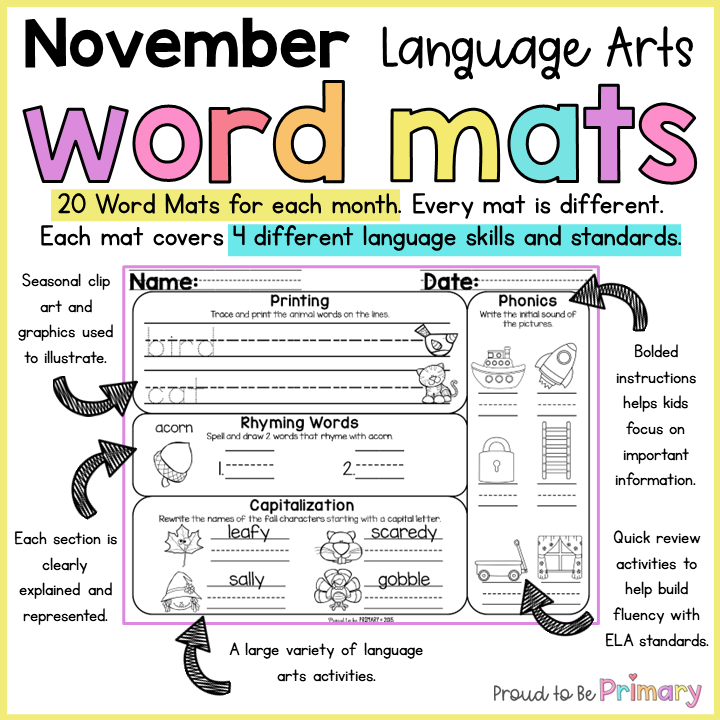 November Word Work and Daily Language Arts Review – Proud to be Primary