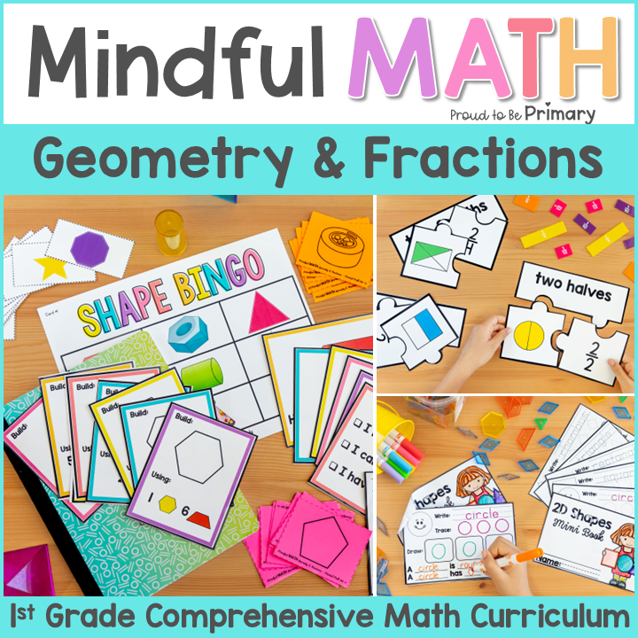 Geometry 2D Shapes and 3D Solids & Fractions - First Grade Mindful Mat