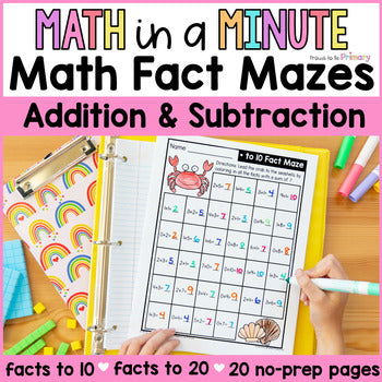 Math Fact Mazes - Addition and Subtraction to 20 - Math Fact Fluency ...