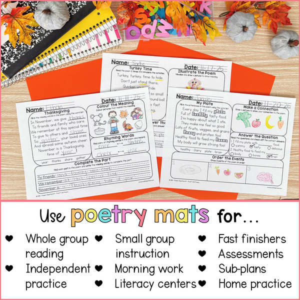 Poetry Reading Comprehension and Questions - Poem Fluency Practice Wor