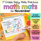 November Fall Math Activity Worksheets 1st Grade Math Spiral Review Mo