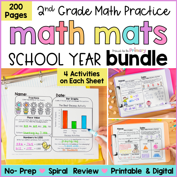 Math Spiral Review Worksheet Bundle for 2nd Grade – Proud to be Primary