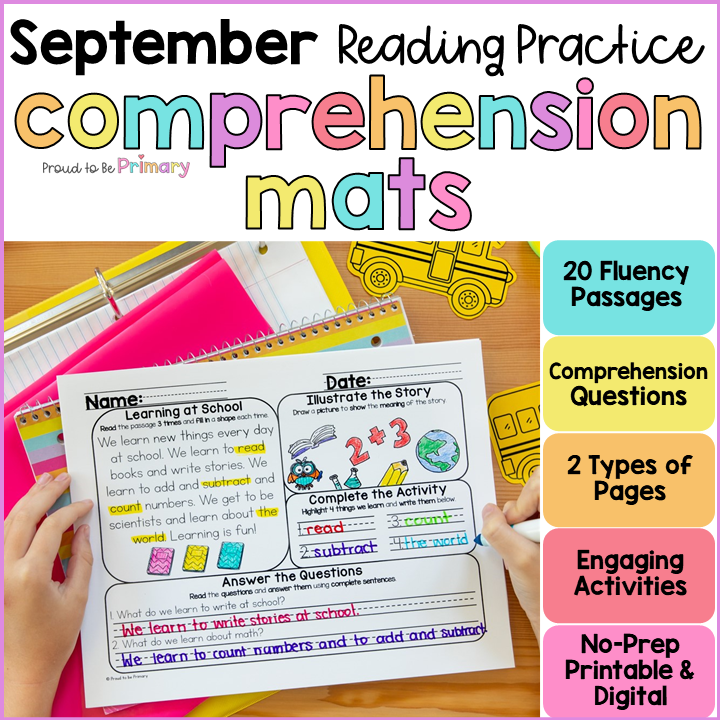 Back to School Beginning of the Year Reading Comprehension Passages