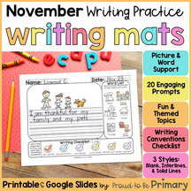 Fall November Thanksgiving Writing Center Prompts, Paper, Journal Acti