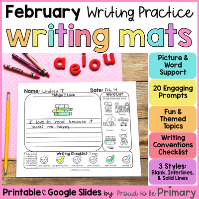 February Valentines Day Writing Center Prompts Paper Morning Work Acti