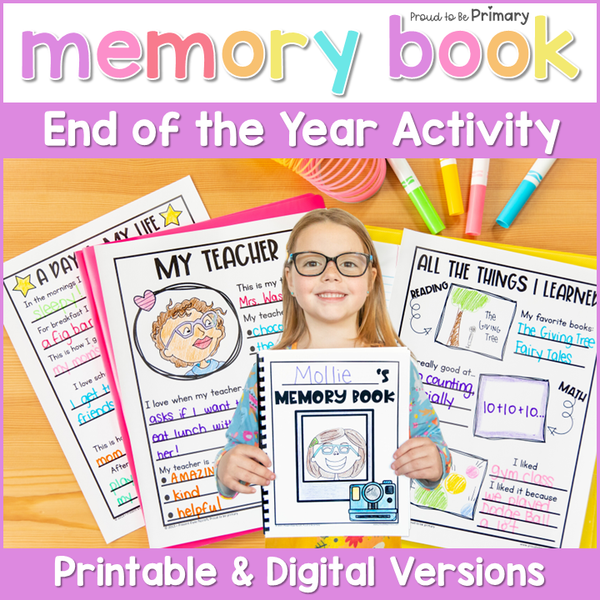 End of the Year SEL Memory Book Cover & Writing Prompts 1st-3rd Grades