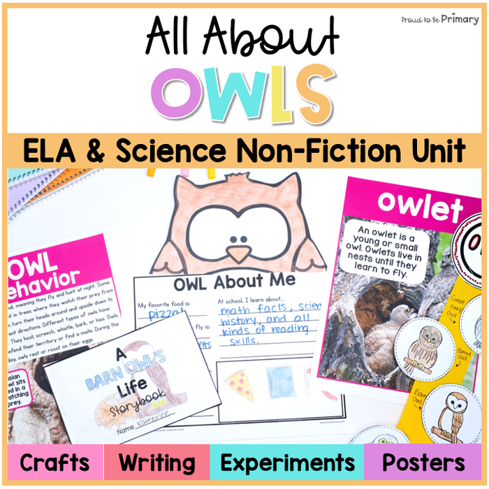 Owl Fall Unit, Science, Reading, Writing Activities, Craft, Barn Owls