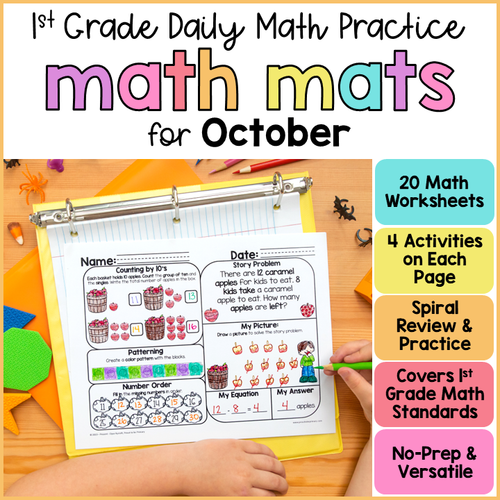 October Math Review Worksheets for First Grade
