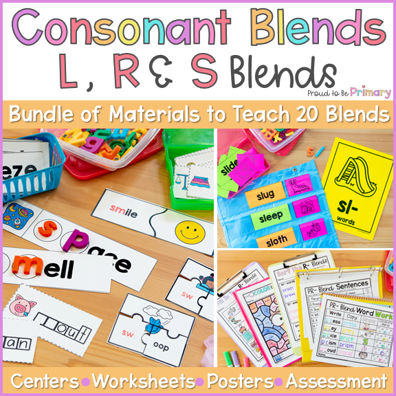S, R, & L Beginning Consonant Blends Worksheets, Centers & Posters Bun ...
