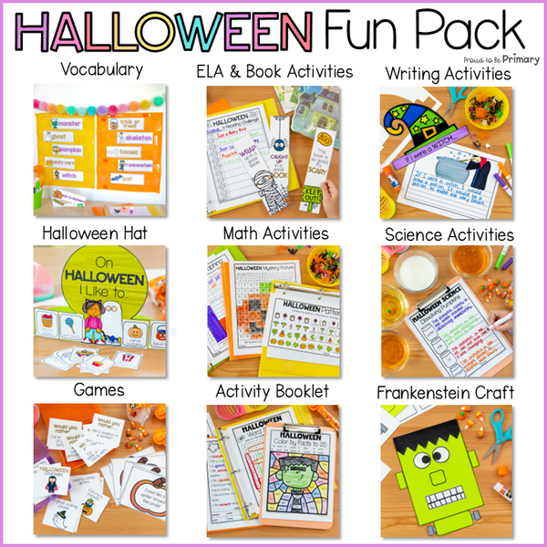 Halloween Party Fun Packet, Bulletin Board, Writing Prompts, Craftivit