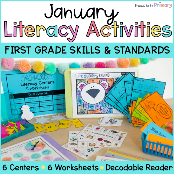 1st Grade Winter Literacy Centers, Worksheets & Reader – Proud to be ...