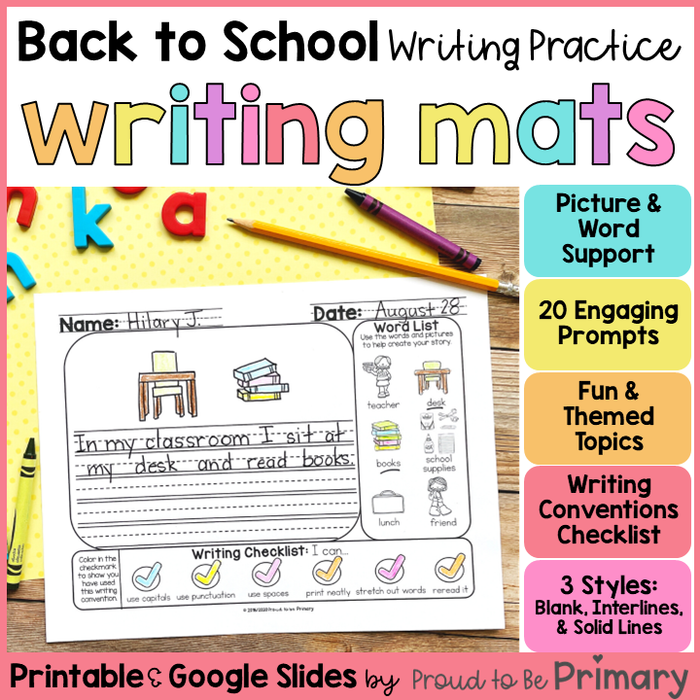 Back to School Writing Prompts, Paper, Journal Activities for Writing