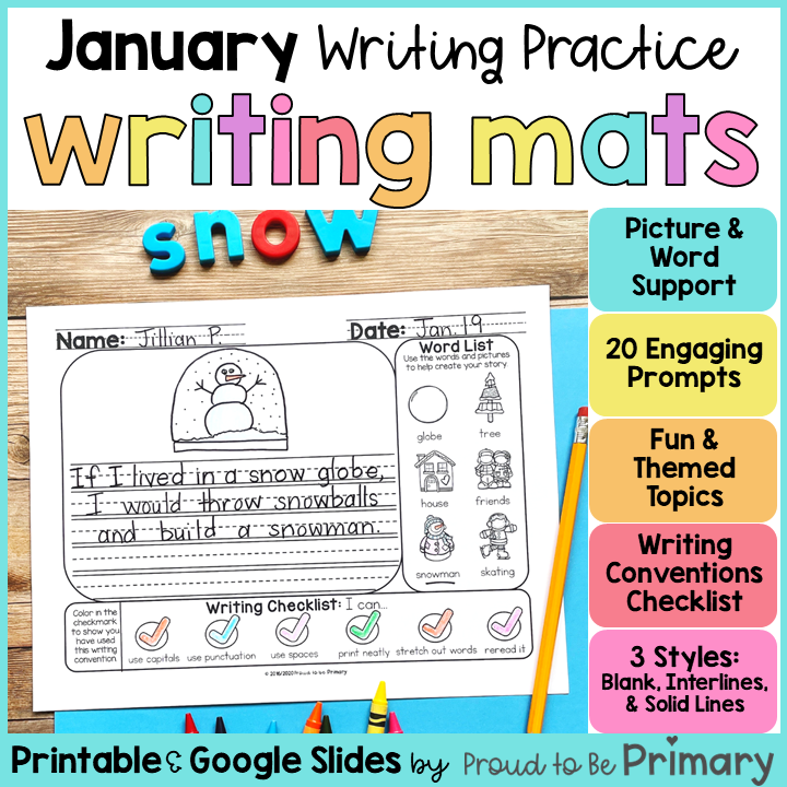 January New Years Winter Writing Center Prompts Paper Morning Work Act