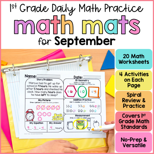1st Grade Back to School September Math Review Worksheets Activities A