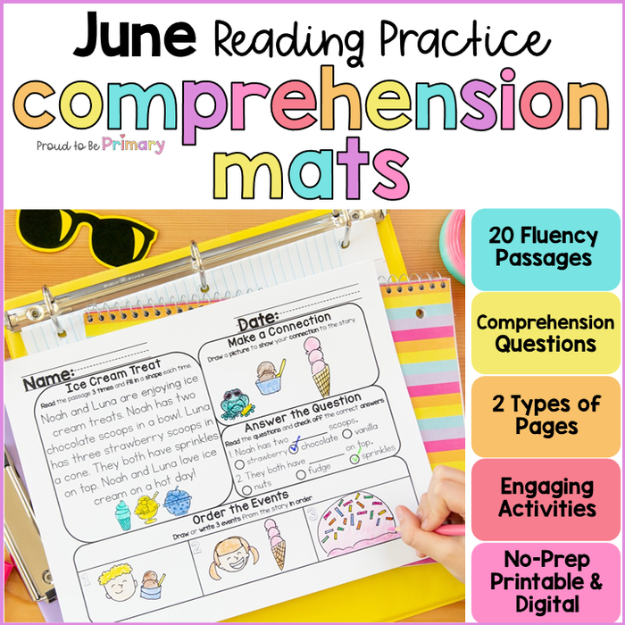 June End of School Year Activities - Summer Reading Comprehension Work