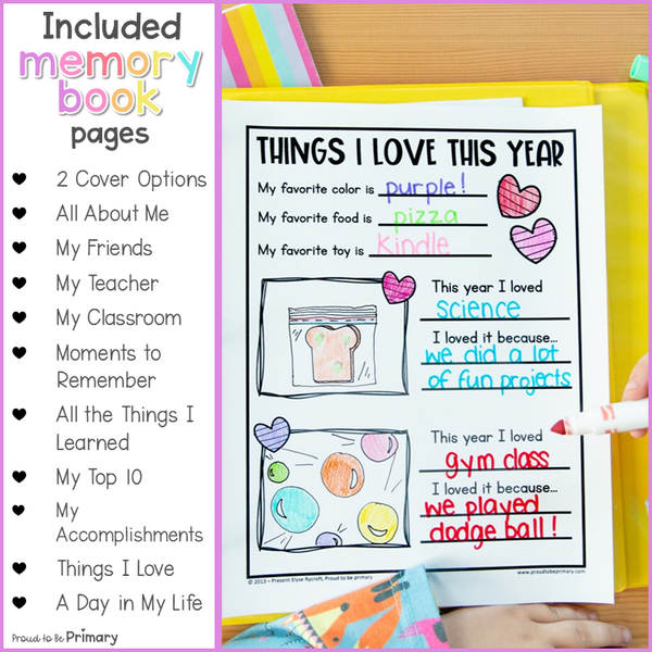 End of the Year SEL Memory Book Cover & Writing Prompts 1st-3rd Grades