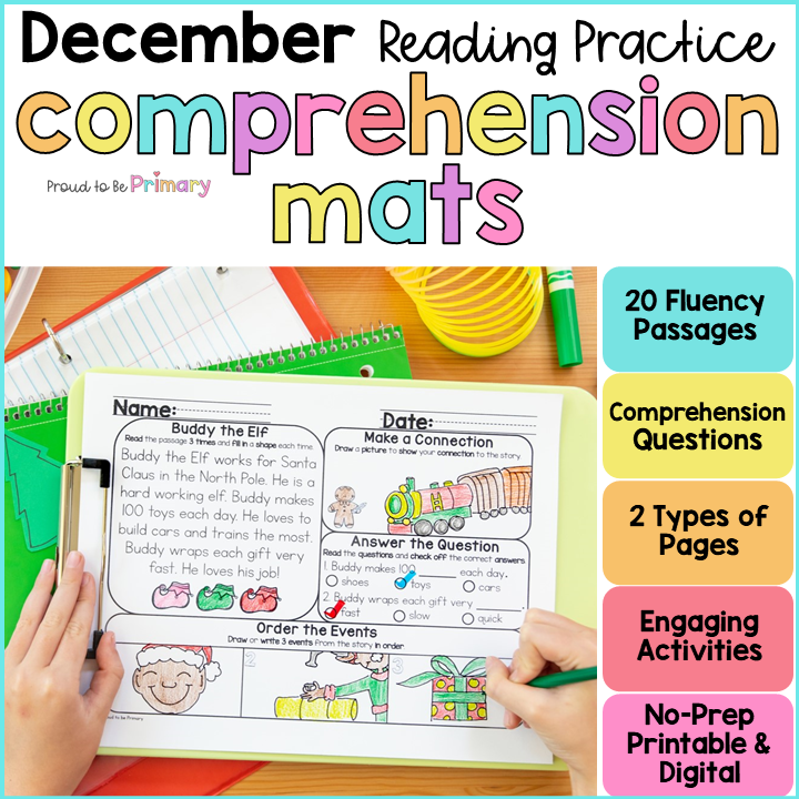 December Reading Comprehension Passages: Daily Comprehension Mats ...