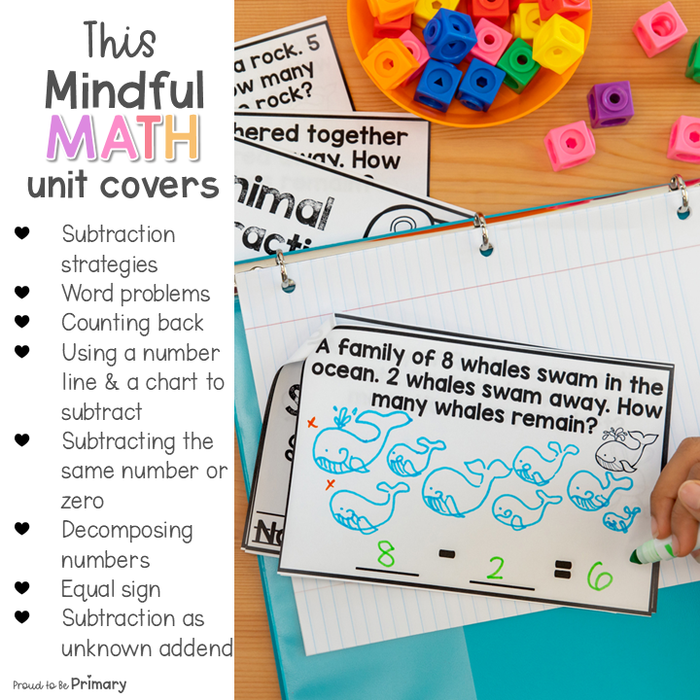 1st Grade Math Subtraction within 10 Practice Unit Word Problems, Cent