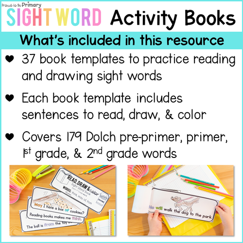 Dolch Printable Sight Word Sentence Books Pre Primer Kindergarten 1st
