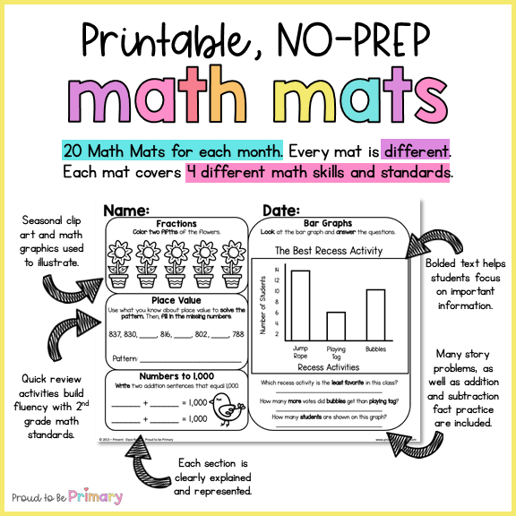 April Math Spiral Review Worksheets for 2nd Grade – Proud to be Primary