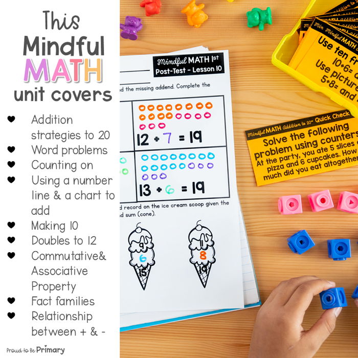 Addition to Twenty Math Unit for First Grade