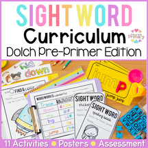 Dolch Sight Word List - Pre-Primer Activities, Centers, Worksheets, Fl