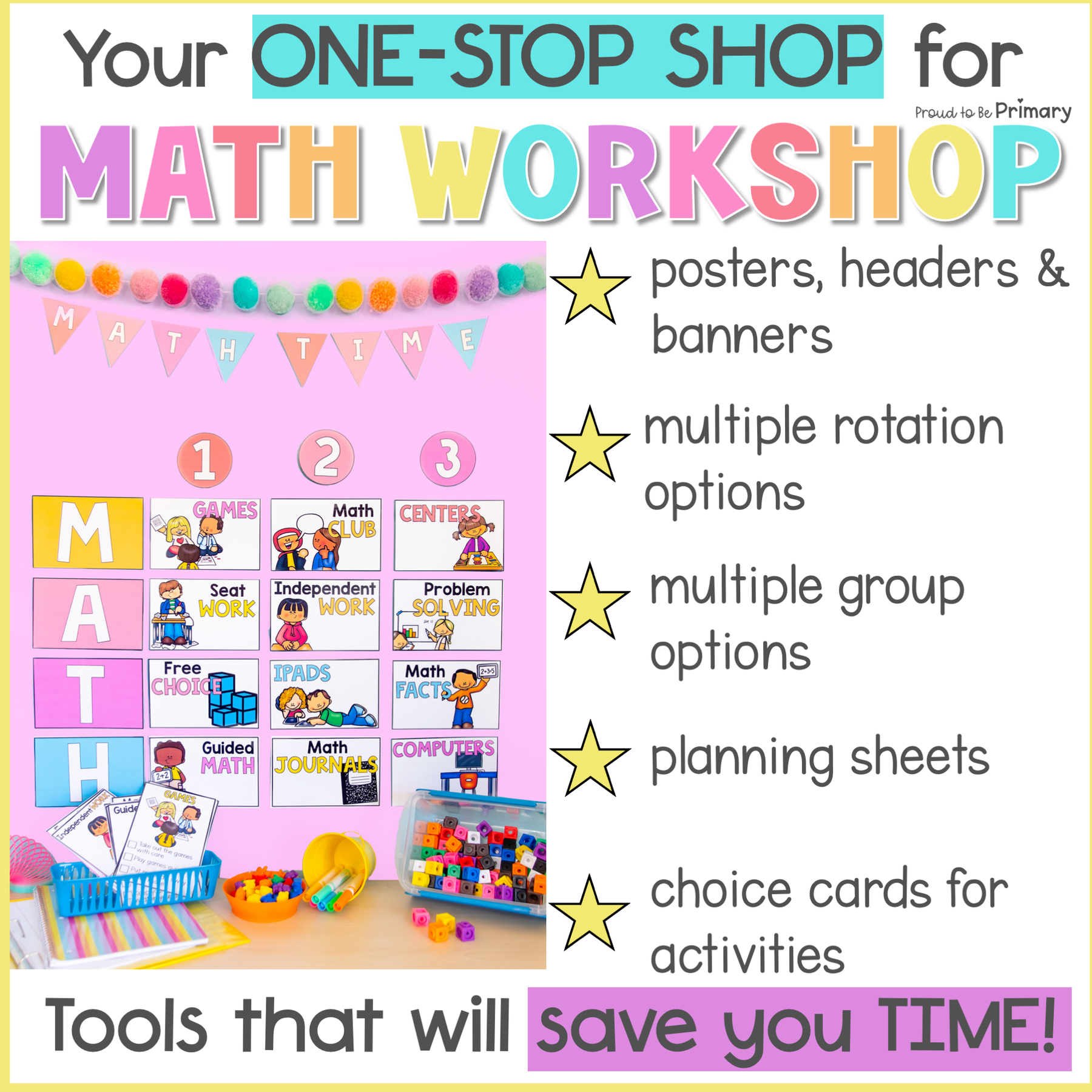 Math Bulletin Board & Math Stations - Guided Math Center Rotation - Ma