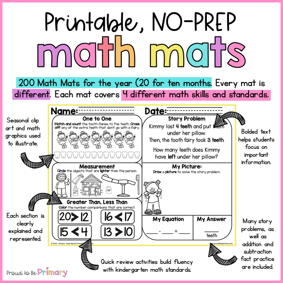 Kindergarten Math Spiral Review Worksheets Bundle – Proud to be Primary