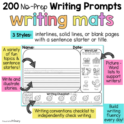 Writing Prompts Journal Paper Sentence Narrative Opinion Writing Cente