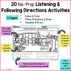 September Back to School Following Directions & Listening Read & Draw