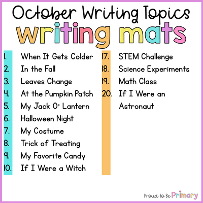 Fall October Halloween Writing Prompts, Paper, Writing Center, Morning