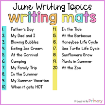 June End of the Year Summer Writing Center Prompt Paper Morning Work A