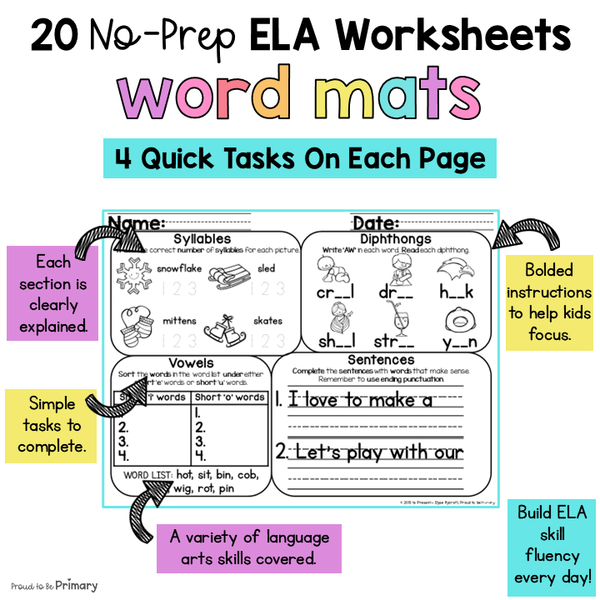 Winter Word Work Activities for January & New Years - Literacy Center