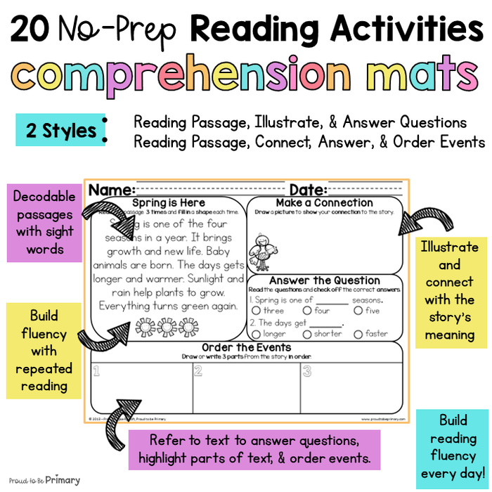 March Spring Morning Work Reading Comprehension Fluency Passages Quest