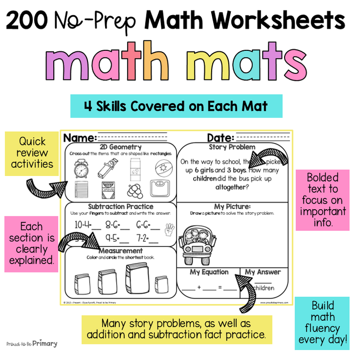 1st Grade 1 Math Worksheets Spiral Review Packets - Math Morning Work
