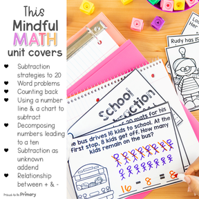 1st Grade 1 Math Subtraction Within 20 Practice Word Problems, Centers