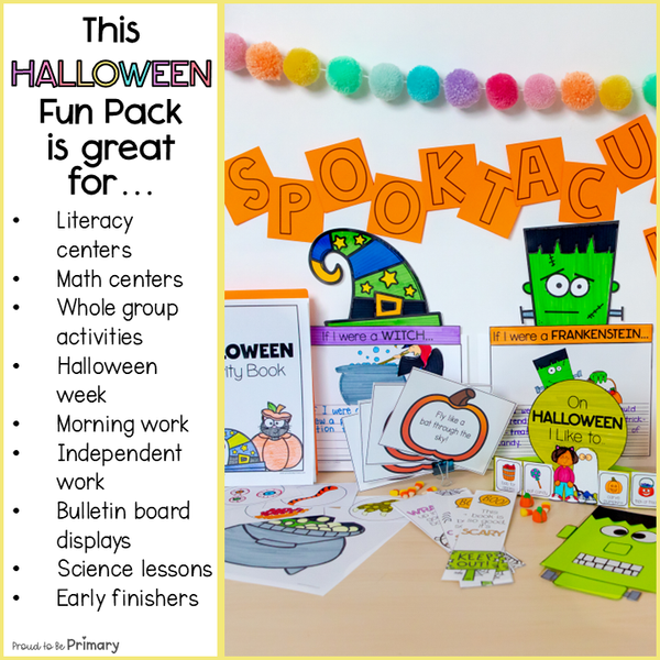 Halloween Party Fun Packet, Bulletin Board, Writing Prompts, Craftivit