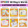 Spring April May Writing Prompts Activities, Word Work - Opinion, Crea