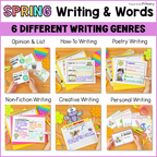 Spring April May Writing Prompts Activities, Word Work - Opinion, Crea
