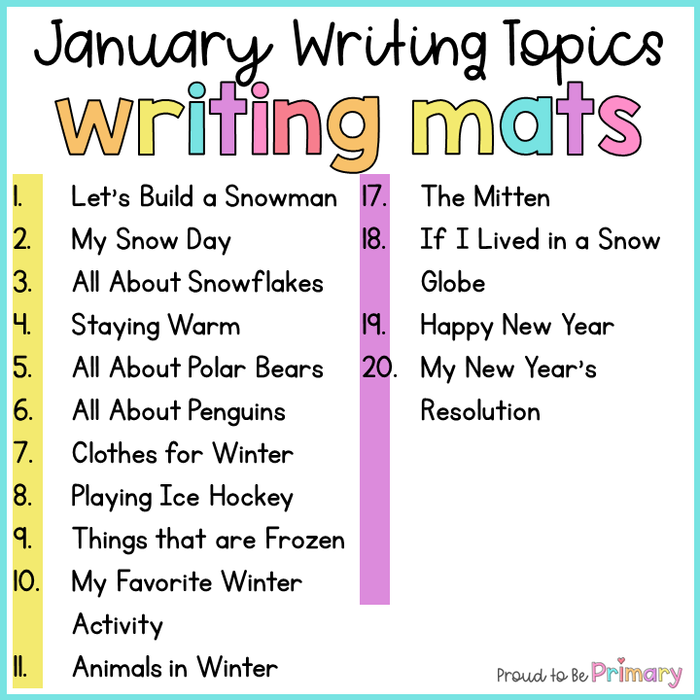 January New Years Winter Writing Center Prompts Paper Morning Work Act