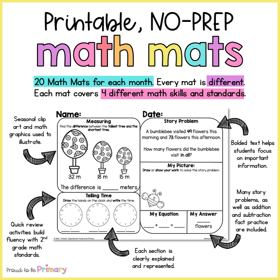 May Math Spiral Review Worksheets for 2nd Grade – Proud to be Primary