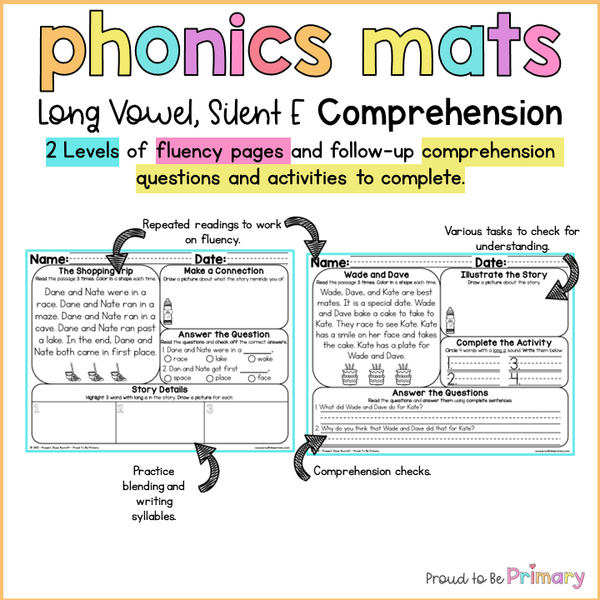 Long Vowel CVCE Silent E Worksheets, Decodable Passages & Phonics Acti ...